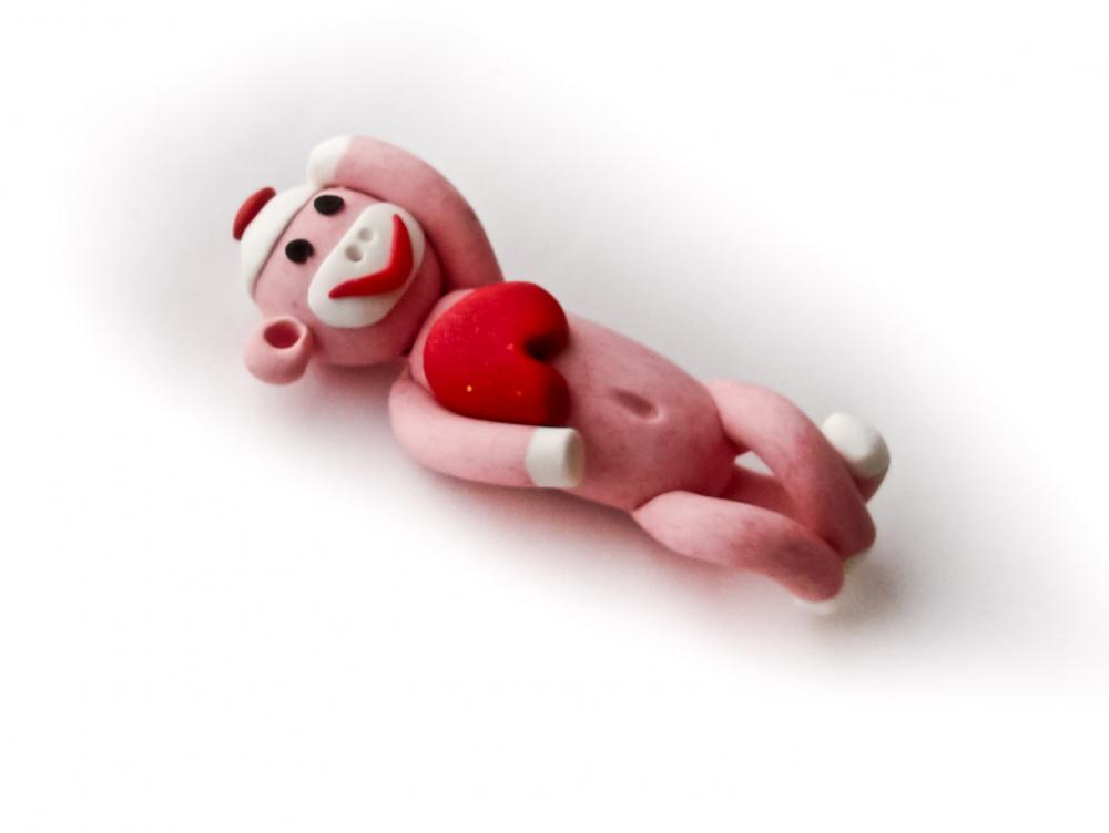 Pink Valentine's Day Sock Monkey Pendant Upside-down With Heart on Luulla