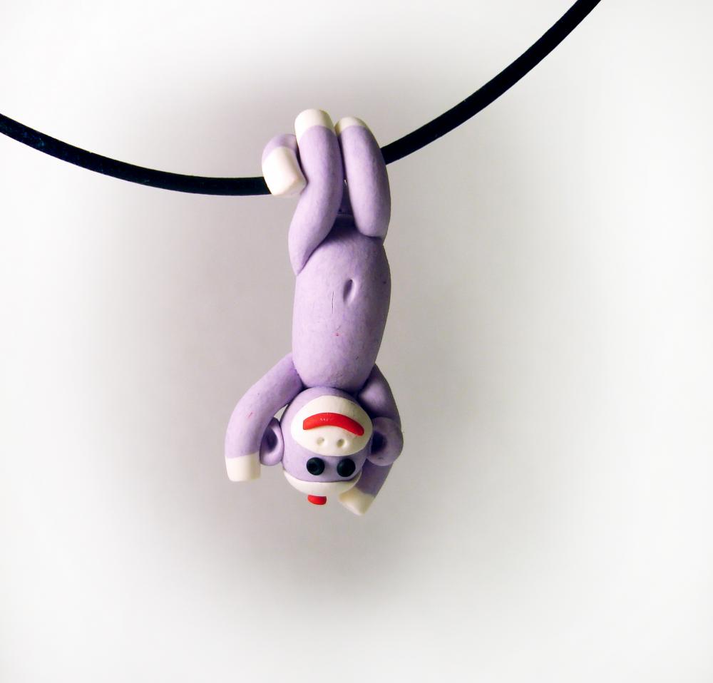 Lavender Sock Monkey Face Earrings And Swinging Pendant Set In Polymer ...