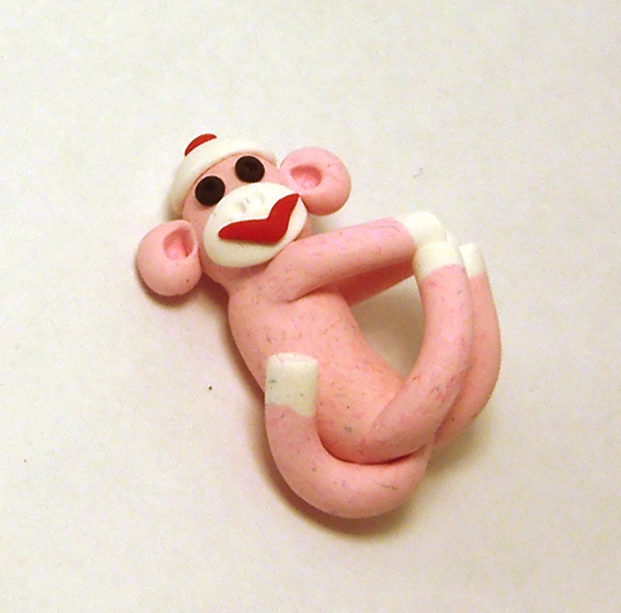 Pink Sock Monkey Pendant Swinging From All Fours Handmade In Polymer ...