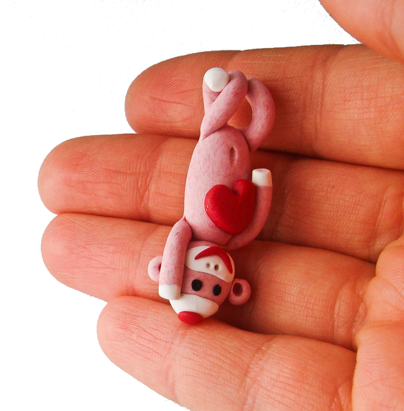 Pink Valentine's Day Sock Monkey Pendant Upside-down With Heart on Luulla