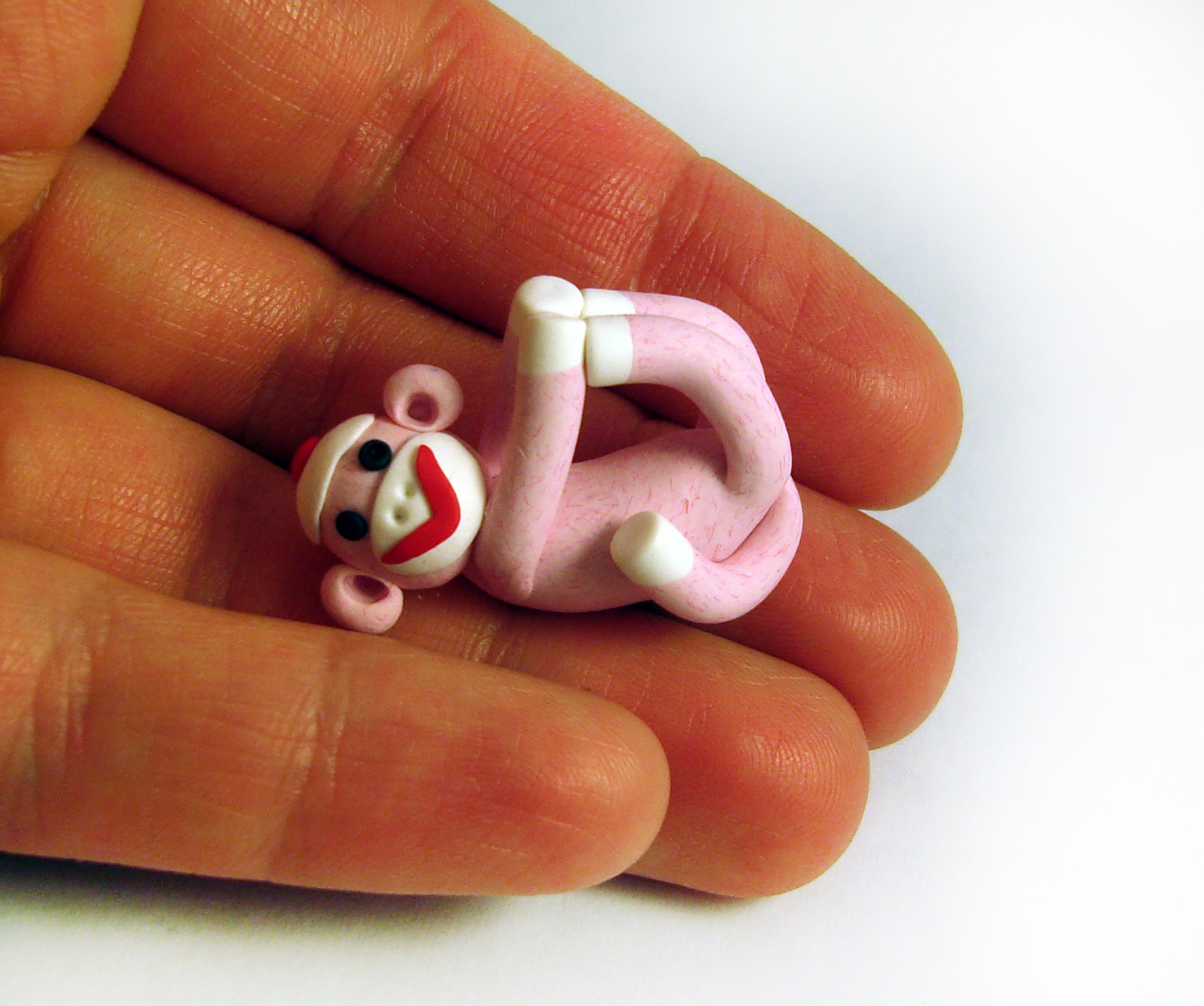 Pink Sock Monkey Pendant Swinging From All Fours Handmade In Polymer ...