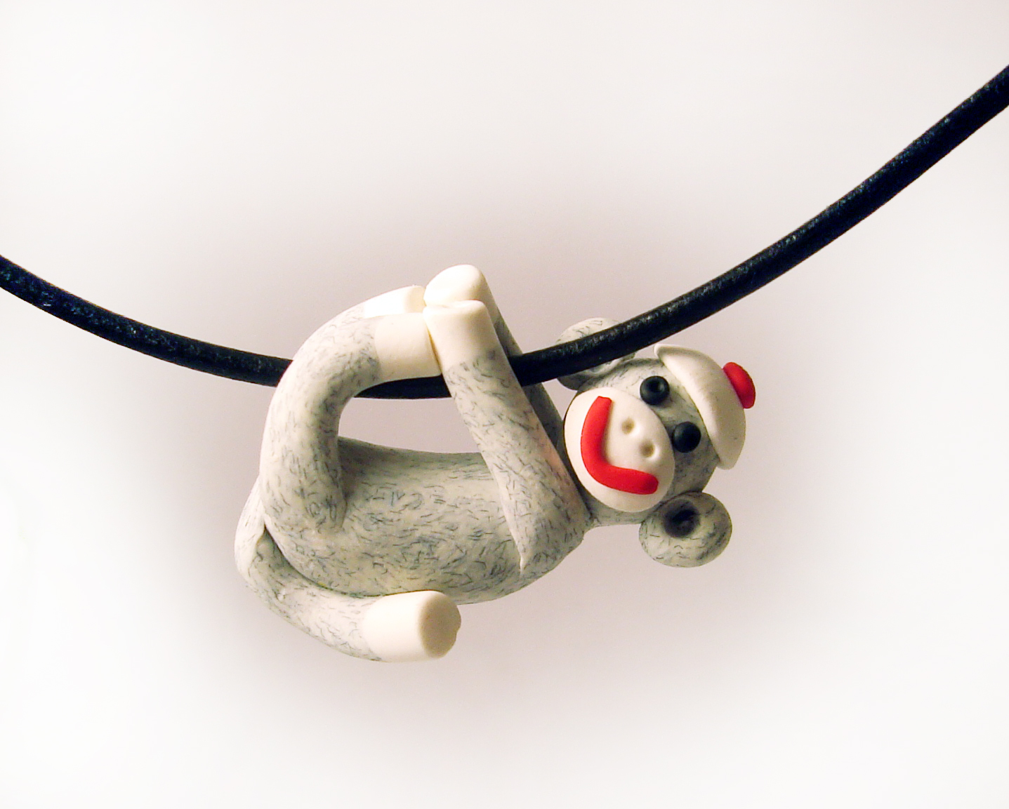 Gray Sock Monkey Pendant Swinging From All Fours Handmade In Polymer ...