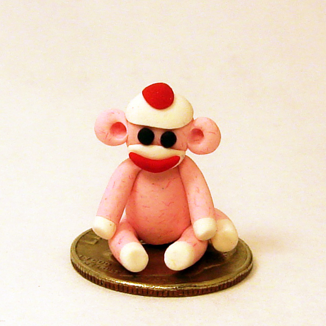 Micro Mini Pink Sock Monkey Smaller Than A Dime In Polymer Clay on Luulla
